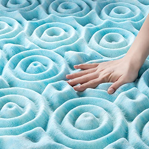 ZINUS 1 Inch Green Tea Cooling Gel Memory Foam Zoned Support Mattress Topper, Twin, Blue
