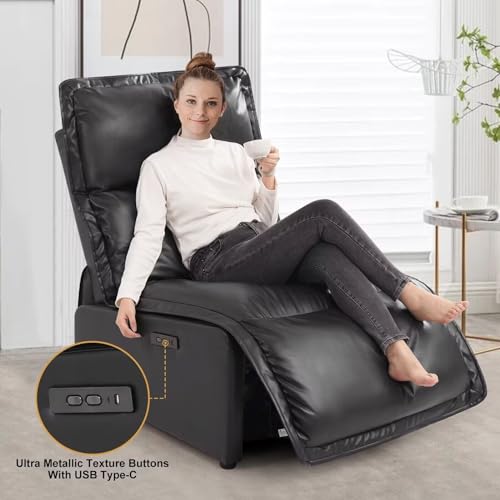 EASELAND Electric Single Sofa Bed, Adjustable Leather Power Sofa, Sleeper Recliner Chair Bed with USB for Living Room, Study (Grey)