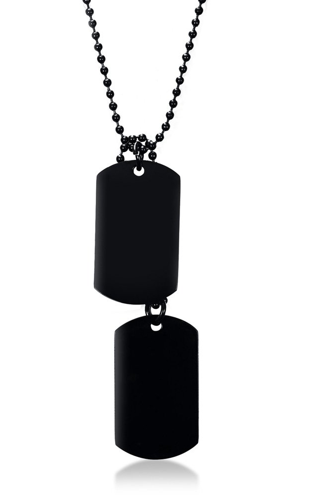 VNOX Military US Army Dog Tag Necklace Mens Black Stainless Steel Double Dog Tag Dangling Pendant Necklace,Bead Chain Necklace 24",Veterans Day Gifts for Men