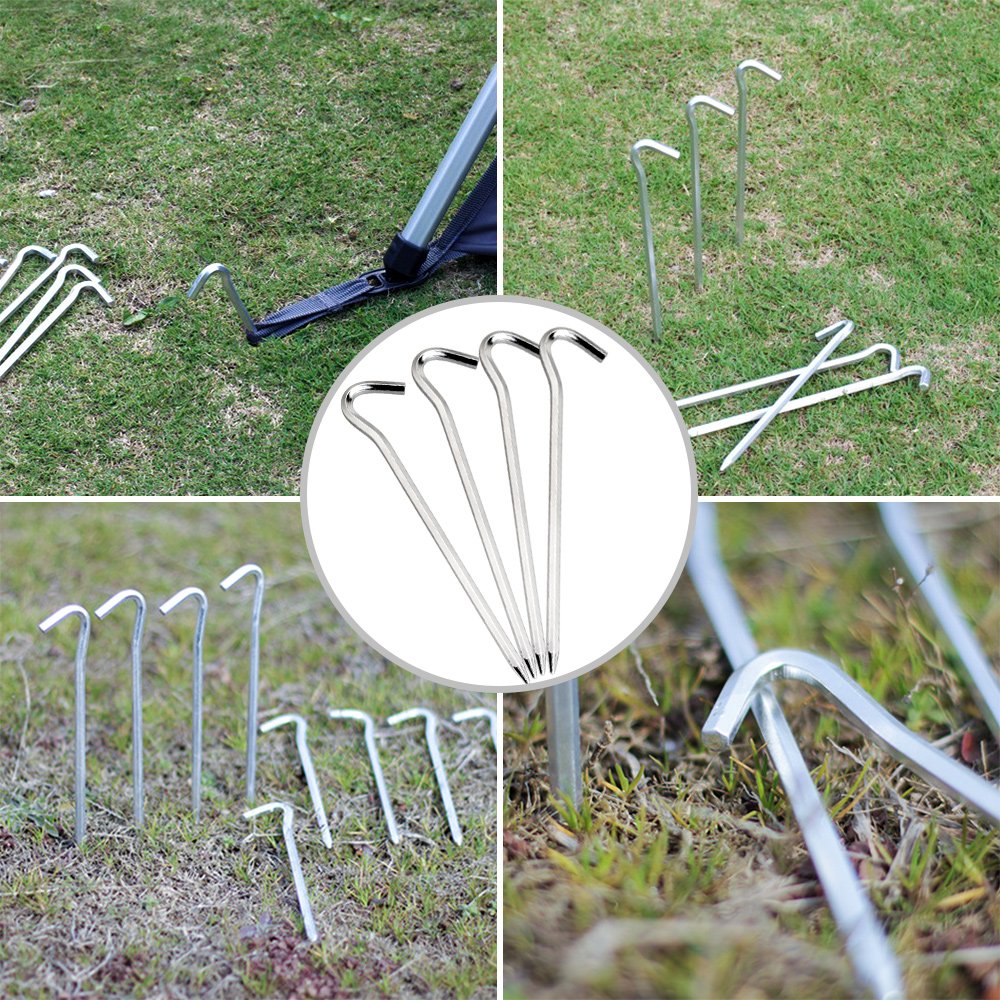 Tent Pegs - 18Pcs Aluminium Tent Stakes Pegs with Hook - 7’’ Hexagon Rod Stakes Nail Spike Garden Stakes Camping Pegs for Pitching Camping Tent, Canopies