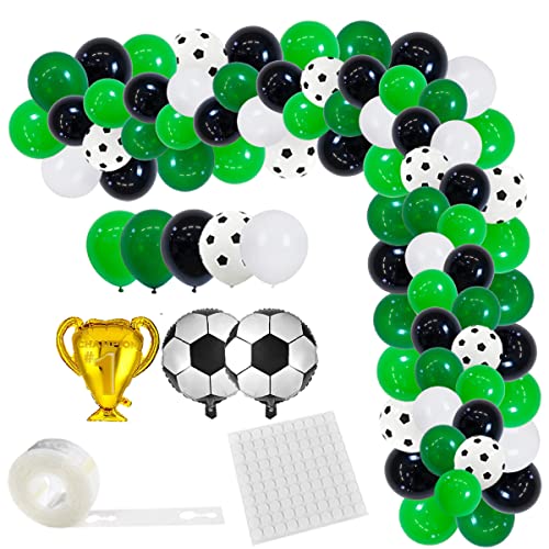 Green Black White Balloon Garland Arch Kit - 120PCS Dark Green White Black Balloons Soccer Brithday Party Supplies for World Cup Video Gaming Boy Gamer Fan Football Theme Party Decorations