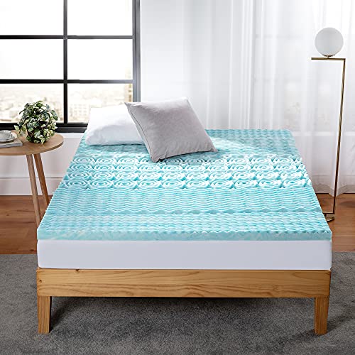 ZINUS 1 Inch Green Tea Cooling Gel Memory Foam Zoned Support Mattress Topper, Twin, Blue