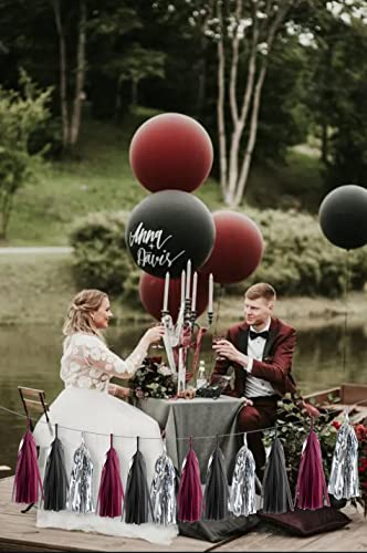 15PCS Burgundy Black Silver Grad Party Decoration Maroon Graduation Tissue Paper Tassel Garland Banner Party Streamer Backdrop Birthday Wedding Bridal Shower Decor