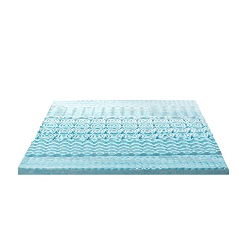 ZINUS 1 Inch Green Tea Cooling Gel Memory Foam Zoned Support Mattress Topper, Twin, Blue