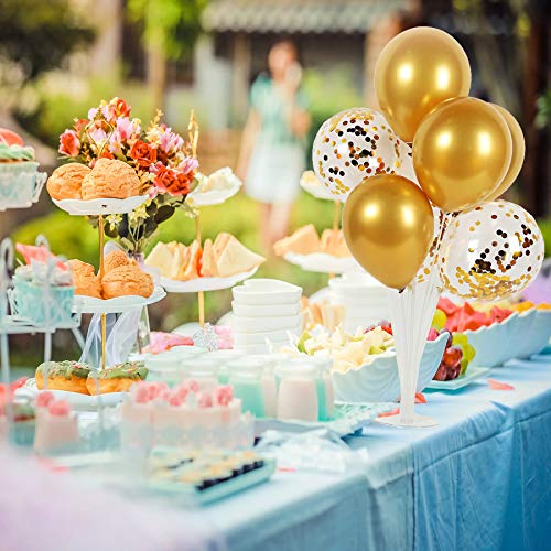 Balloons Stand Kit Table Decorations,2Set with 14Sticks,14 Cups,2 Base,12 Rose Gold Metallic Balloons 6 Rose Gold Confetti Balloons for Birthday,Baby ShowerWeddingAnniversary Table Party Decorations.