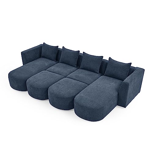 Free Combination Upholstered Reversible Modular Sectional Sofa,Rearrangeable U-Shaped Corner Cloud Deep Sleeper Sofá Bed with 2 Single Seats, Chaises and Ottomans for Living Room Office Furniture Set