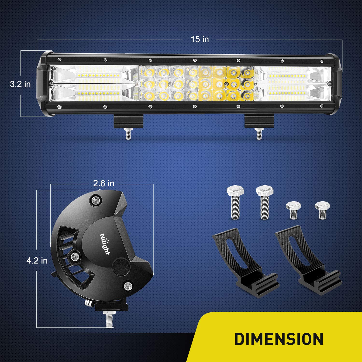 Nilight - 18003C-A 15Inch Triple Row Lights 216W 21600LM Flood Spot Combo Beam LED Light Bar Driving Boat Super Bright Led Off Road Trucks
