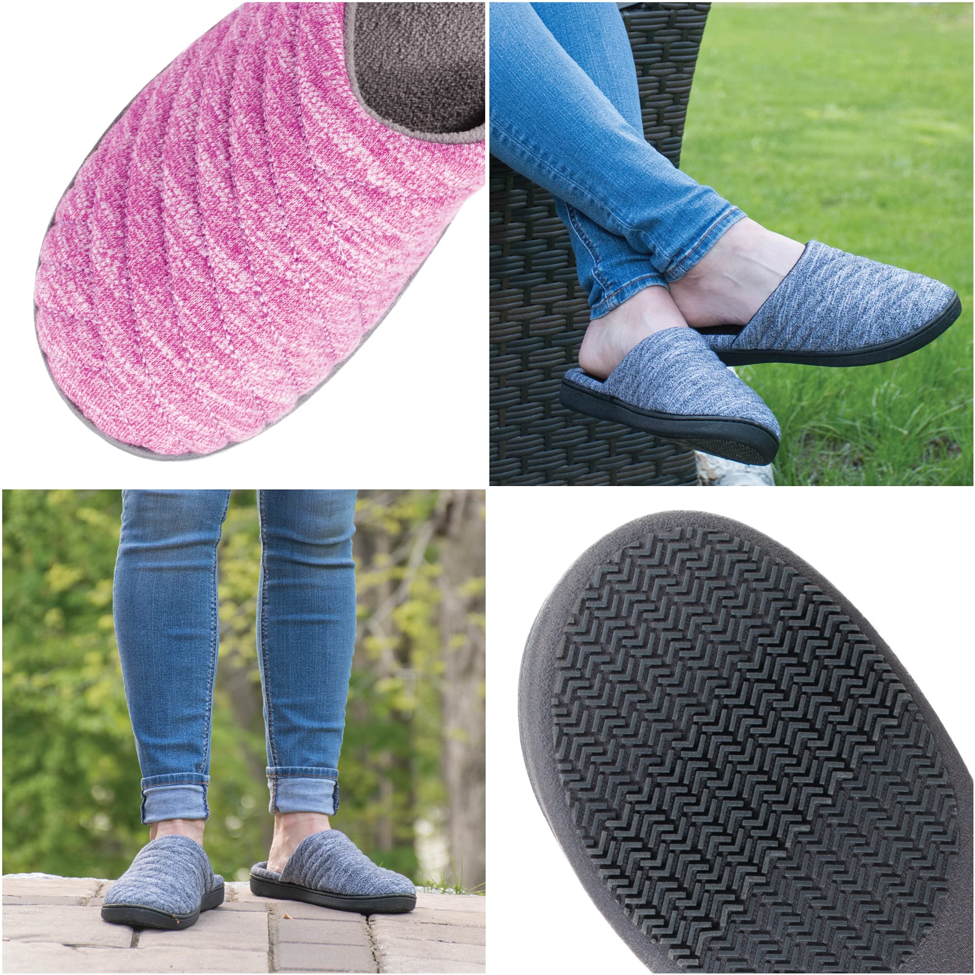 isotoner womens Andrea Space Knit Slide Slipper, Black, 8.5-9 US