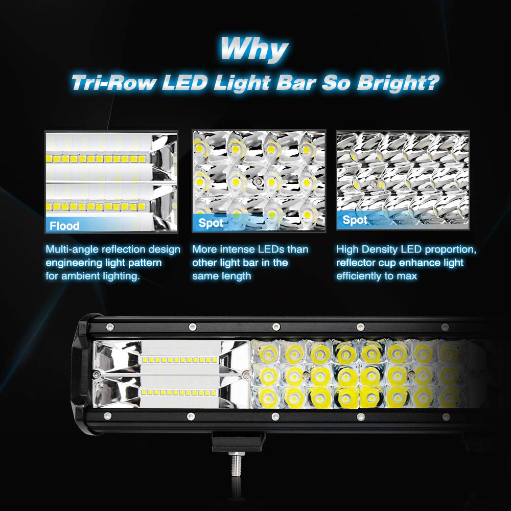 Nilight - 18003C-A 15Inch Triple Row Lights 216W 21600LM Flood Spot Combo Beam LED Light Bar Driving Boat Super Bright Led Off Road Trucks