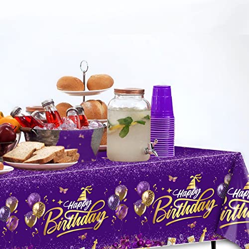Happy Birthday Decorations-3pcs Birthday Tablecloth,Rectangle Plastic Disposable Birthday Table Covers Party Decoration for Men Women 90th 80th 70th 60th 50th 40th 30th Birthday (Purple)