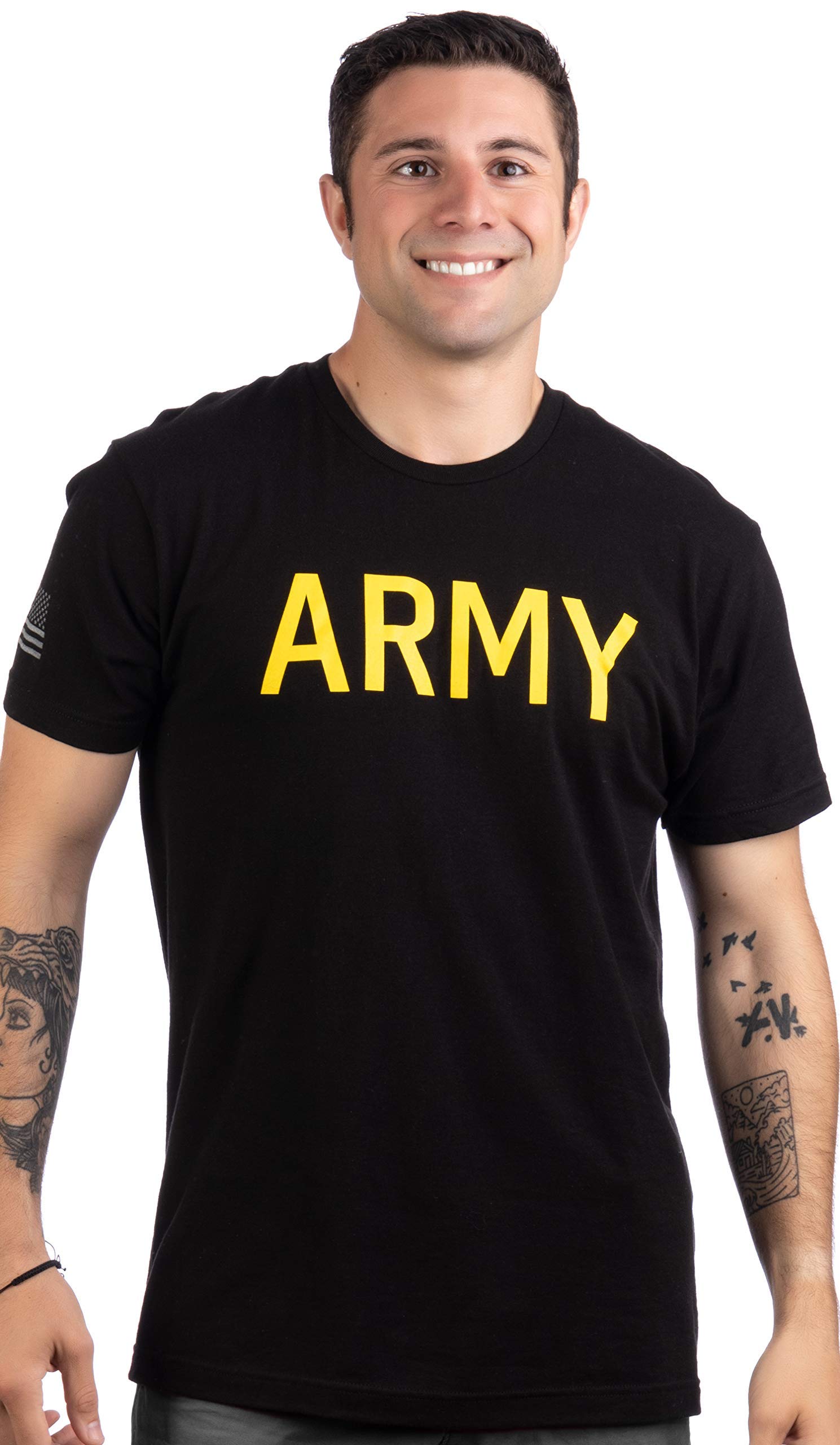 Ann Arbor T-shirt Co. Army PT Style Shirt | U.S. Military Physical Training Infantry Workout (BlackCot,S)