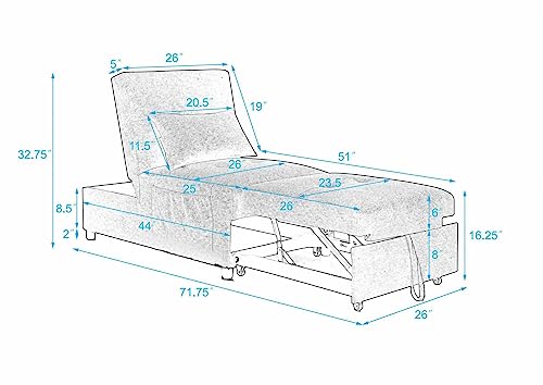 DUNTRKDU 4 in 1 Function Folding Ottoman Sleeper Sofa Bed with Plastic Legs, Single Bed Chair Work as Ottoman, Chair, Sofa Bed & Chaise Lounge, Modern Sofa Bed for Living Room Home Office (Beige)