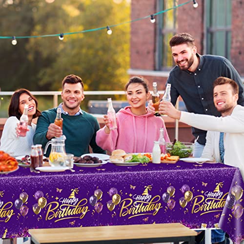 Happy Birthday Decorations-3pcs Birthday Tablecloth,Rectangle Plastic Disposable Birthday Table Covers Party Decoration for Men Women 90th 80th 70th 60th 50th 40th 30th Birthday (Purple)