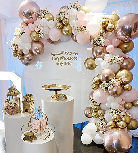 126pcs Pink Rose Gold White Balloons Garland Arch Kit,with 18inch 4D Rose Gold Foil balloon Set,for Girl Princess Birthday Party Wedding Bridal Shower Anniversary Baby Shower Background Decoration