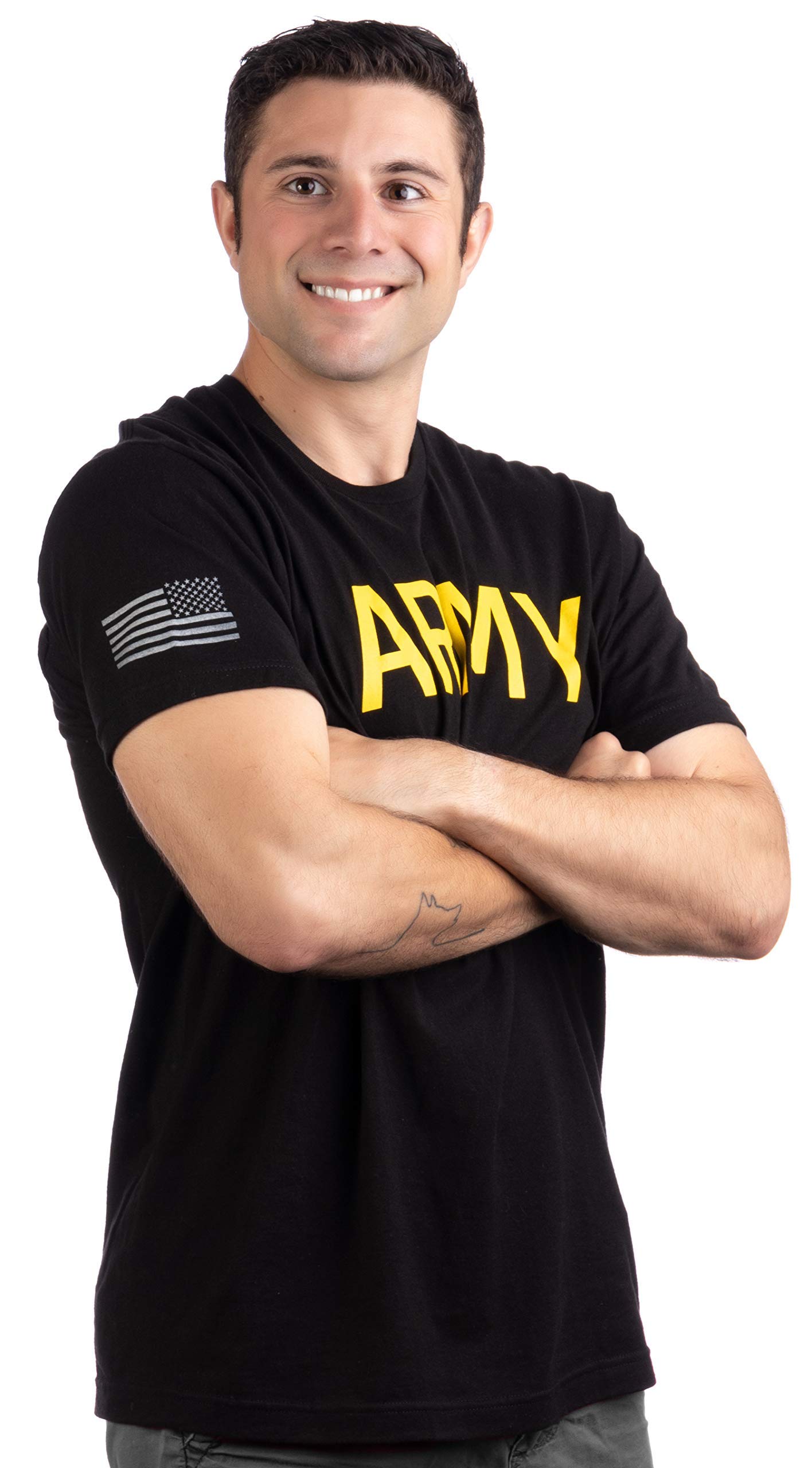 Ann Arbor T-shirt Co. Army PT Style Shirt | U.S. Military Physical Training Infantry Workout (BlackCot,S)