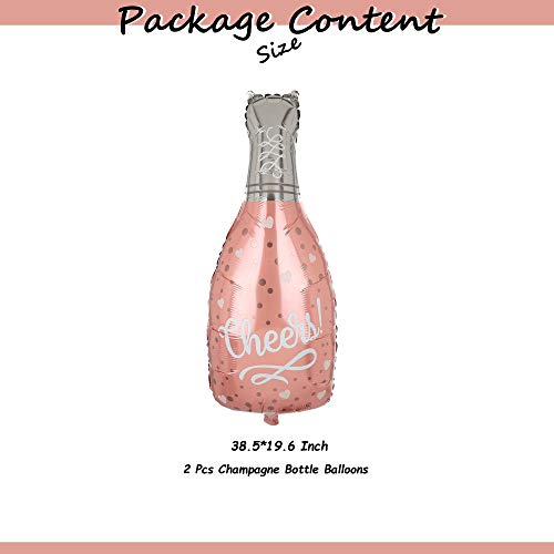 2 Pcs Champagne Bottle Mylar Foil Balloons Birthday Engagement Bachelorette Party Bridal Shower Wedding Celebration Anniversary Decor Rose Gold