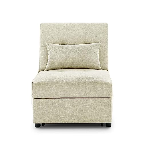 DUNTRKDU 4 in 1 Function Folding Ottoman Sleeper Sofa Bed with Plastic Legs, Single Bed Chair Work as Ottoman, Chair, Sofa Bed & Chaise Lounge, Modern Sofa Bed for Living Room Home Office (Beige)