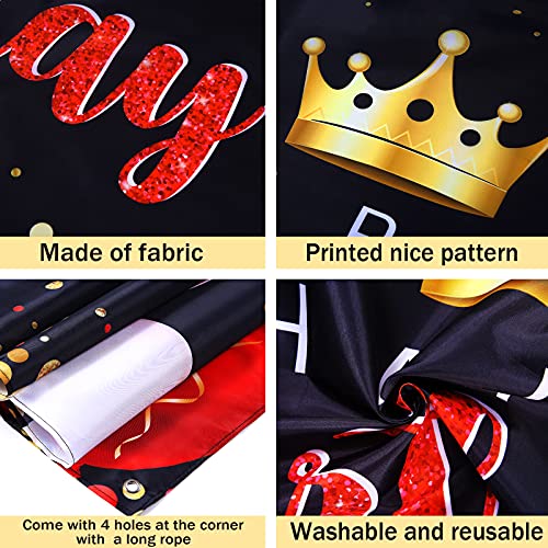 Happy Birthday Backdrop Birthday Banner Birthday Party Decorations Photo Booth Background Supplies Printed with Crown & Balloons 6 x 4ft (Black and Red)