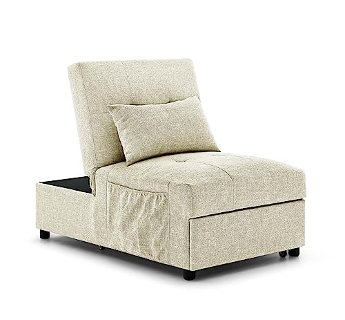 DUNTRKDU 4 in 1 Function Folding Ottoman Sleeper Sofa Bed with Plastic Legs, Single Bed Chair Work as Ottoman, Chair, Sofa Bed & Chaise Lounge, Modern Sofa Bed for Living Room Home Office (Beige)