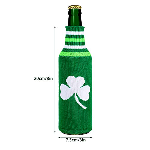 6 Packs St. Patricks Day-Themed Bottle Sleeves Green Shamrock Beer Bottle Covers Glass Beer Bottle Decor for Holiday Party Table Decorations