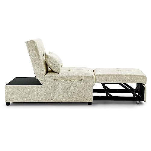 DUNTRKDU 4 in 1 Function Folding Ottoman Sleeper Sofa Bed with Plastic Legs, Single Bed Chair Work as Ottoman, Chair, Sofa Bed & Chaise Lounge, Modern Sofa Bed for Living Room Home Office (Beige)
