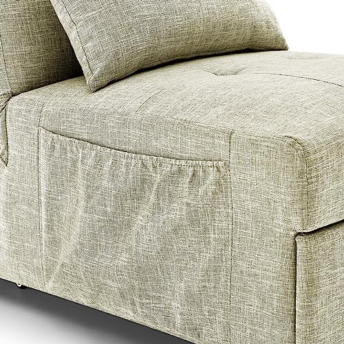 DUNTRKDU 4 in 1 Function Folding Ottoman Sleeper Sofa Bed with Plastic Legs, Single Bed Chair Work as Ottoman, Chair, Sofa Bed & Chaise Lounge, Modern Sofa Bed for Living Room Home Office (Beige)