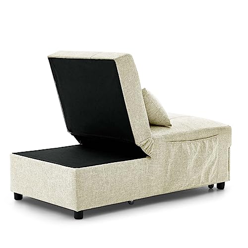 DUNTRKDU 4 in 1 Function Folding Ottoman Sleeper Sofa Bed with Plastic Legs, Single Bed Chair Work as Ottoman, Chair, Sofa Bed & Chaise Lounge, Modern Sofa Bed for Living Room Home Office (Beige)