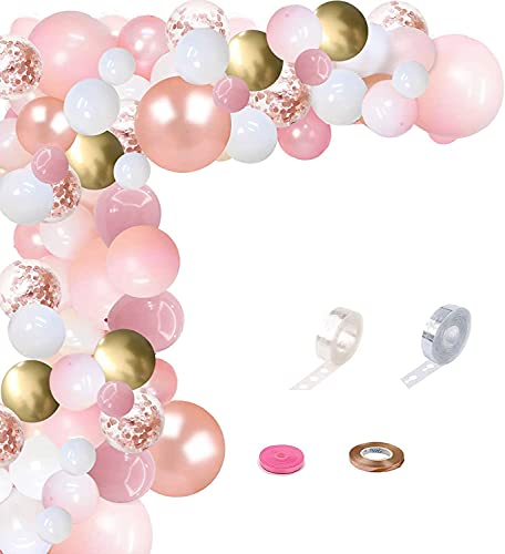 Pink and Gold Balloons Garland Arch Kit, 104pcs Rose Gold Confetti and White Metallic Gold Balloon for Girl Baby Shower Wedding Birthday Party Decorations