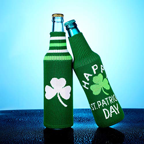 6 Packs St. Patricks Day-Themed Bottle Sleeves Green Shamrock Beer Bottle Covers Glass Beer Bottle Decor for Holiday Party Table Decorations
