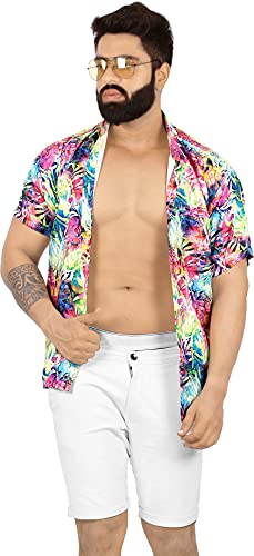 LA LEELA Men's Hawaiian Shirt Camp X-Large Alcohol Ink Paint Multicoloured