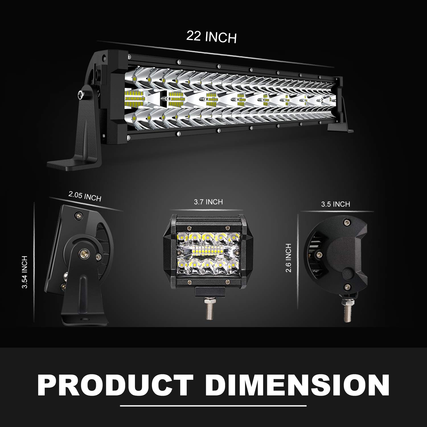 DOT 22Inch Triple Row 450W LED Light Bar+2PCS 4Inch Led Fog Cube Pods+Wiring Kit for Driving Lamps Marine Boat Ram Polaris Honda Can Am Defender Dodge GMC UTV ATV Frontier Commander Tractor 4 Wheeler