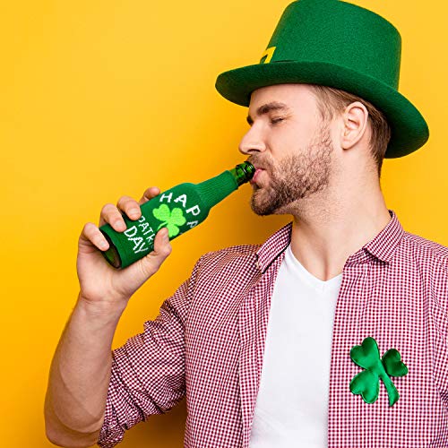 6 Packs St. Patricks Day-Themed Bottle Sleeves Green Shamrock Beer Bottle Covers Glass Beer Bottle Decor for Holiday Party Table Decorations