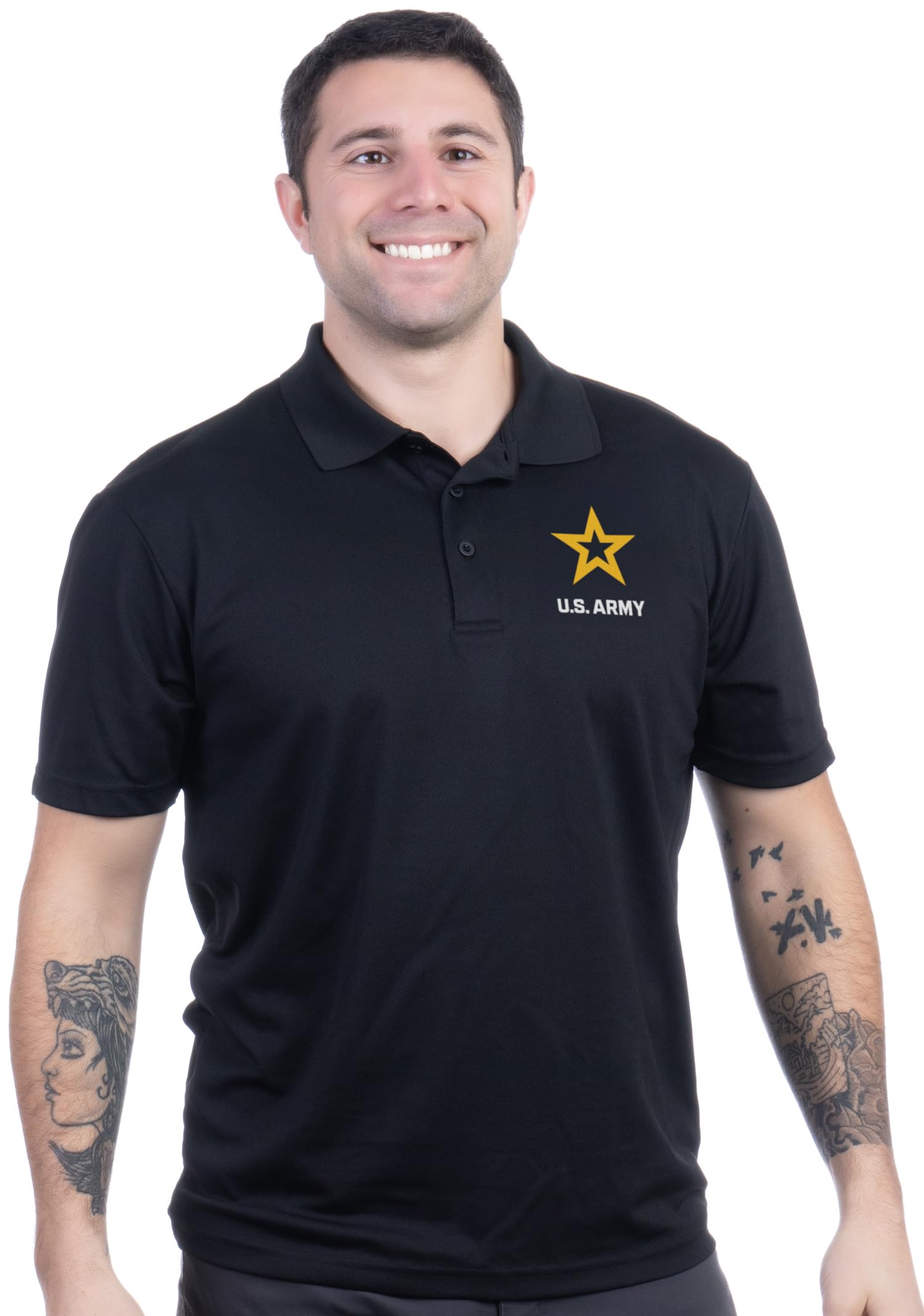 Ann Arbor T-shirt Co. US Army Collared Polo | U.S. Military Infantry Armor Licensed Shirt with Collar for Men Women - (Black, L)
