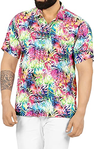 LA LEELA Men's Hawaiian Shirt Camp X-Large Alcohol Ink Paint Multicoloured