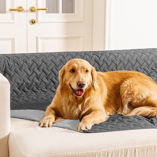 gogobunny 100% Double Sided Waterproof Dog Blanket Soft Pet Bed Cover Reversible Protect Furniture Couch Sofa Car for Puppy Cat Kids (Dark Grey/Light Grey, 68x82 Inch (Pack of 1))