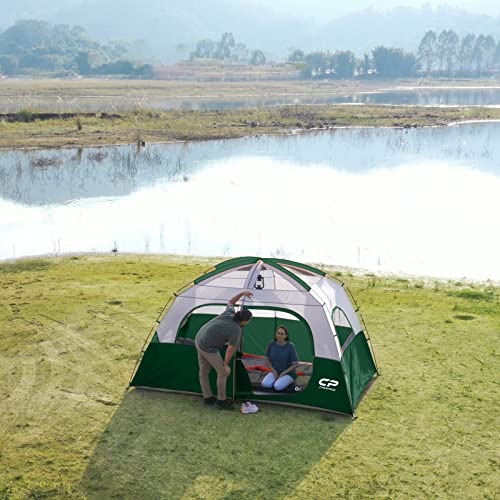 CAMPROS CP Tent-6-Person-Camping-Tents, Waterproof Windproof Family Tent with Top Rainfly, 4 Large Mesh Windows, Double Layer, Easy Set Up, Portable with Carry Bag - Dark Green