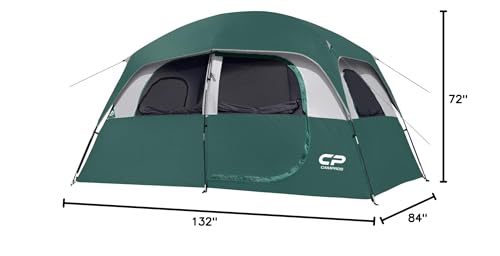 CAMPROS CP Tent-6-Person-Camping-Tents, Waterproof Windproof Family Tent with Top Rainfly, 4 Large Mesh Windows, Double Layer, Easy Set Up, Portable with Carry Bag - Dark Green