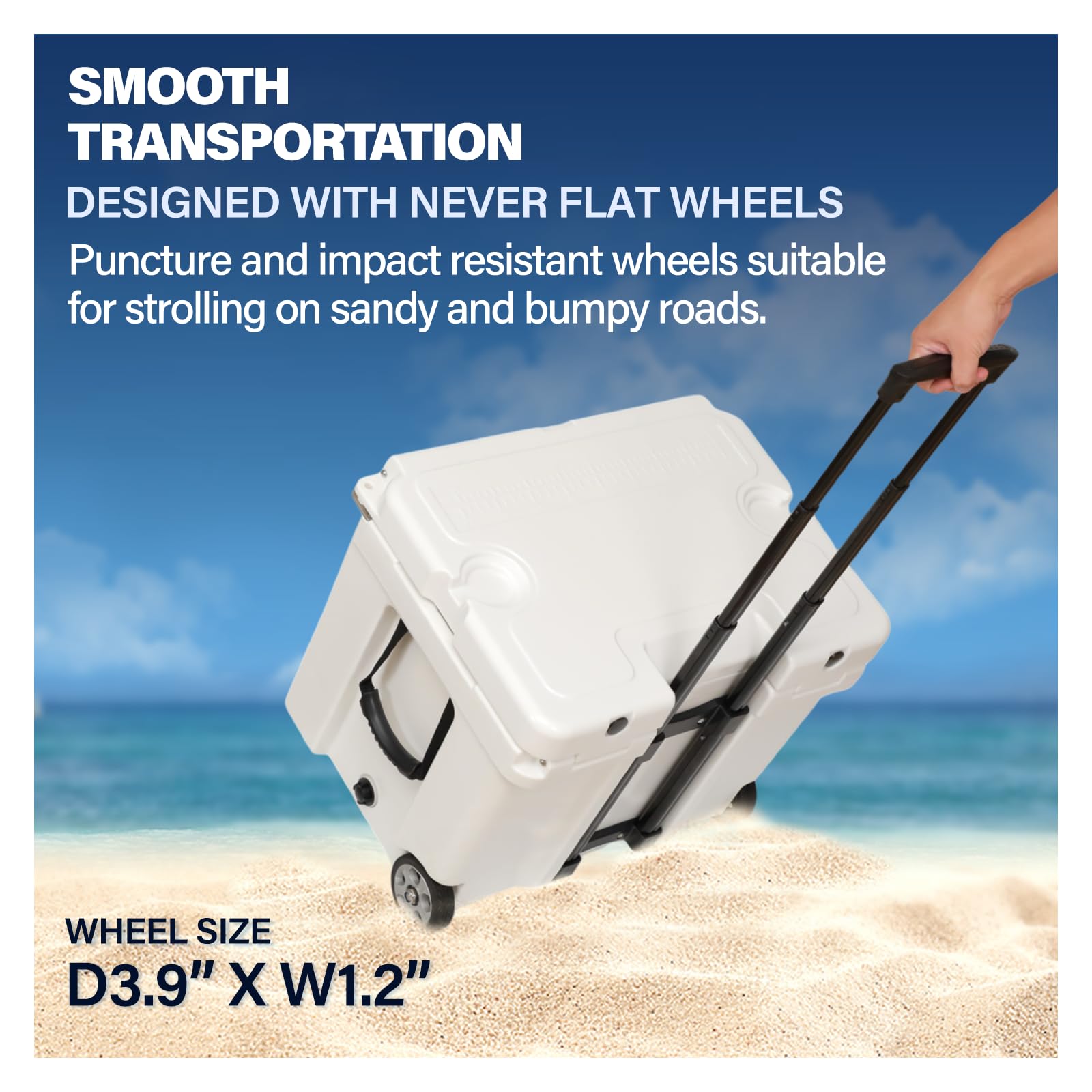 FOROUT Hard Cooler with Wheels and Handle, 42 Quart Ice Chest with Wheels Keeping Ice Cold for Days, Great for The Beach, Boat, Travel,Fishing, Barbecue or Camping White