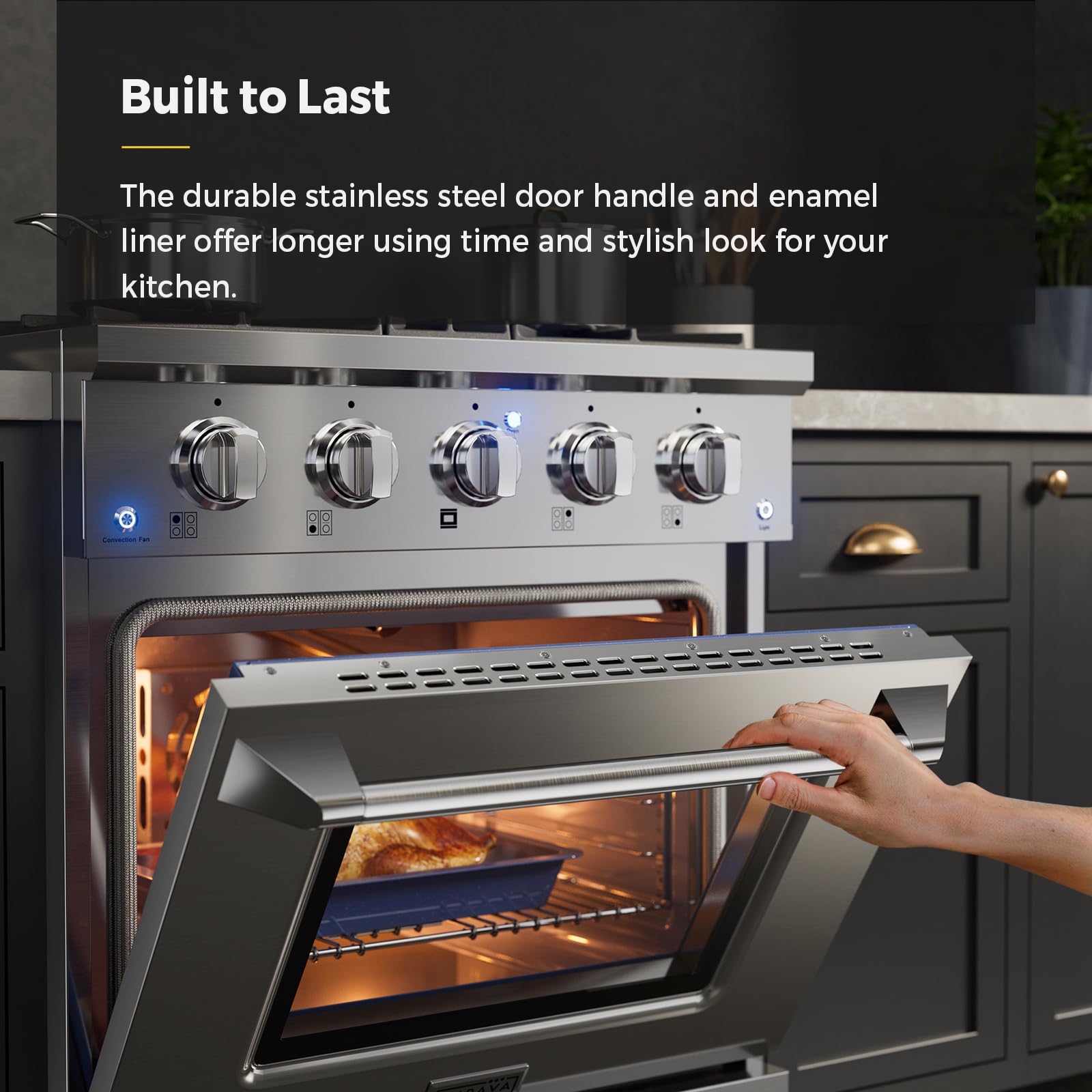 Empava Gas Range, Convection Oven 4.2 Cu. Ft with Touch Timer, 4 Deep Recessed Burners Cooktop, Heavy Duty Continuous Grates in Stainless Steel, Freestanding & Slide-in,30 Inch, 30.05 Inch