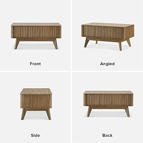 mopio Brooklyn Lift Top Coffee Table for Living Room, Mid Century, Modern Farmhouse with Lifting Tabletop & Hidden Storage, Fluted Panel, Rising Pull Up Dining Table (Walnut)