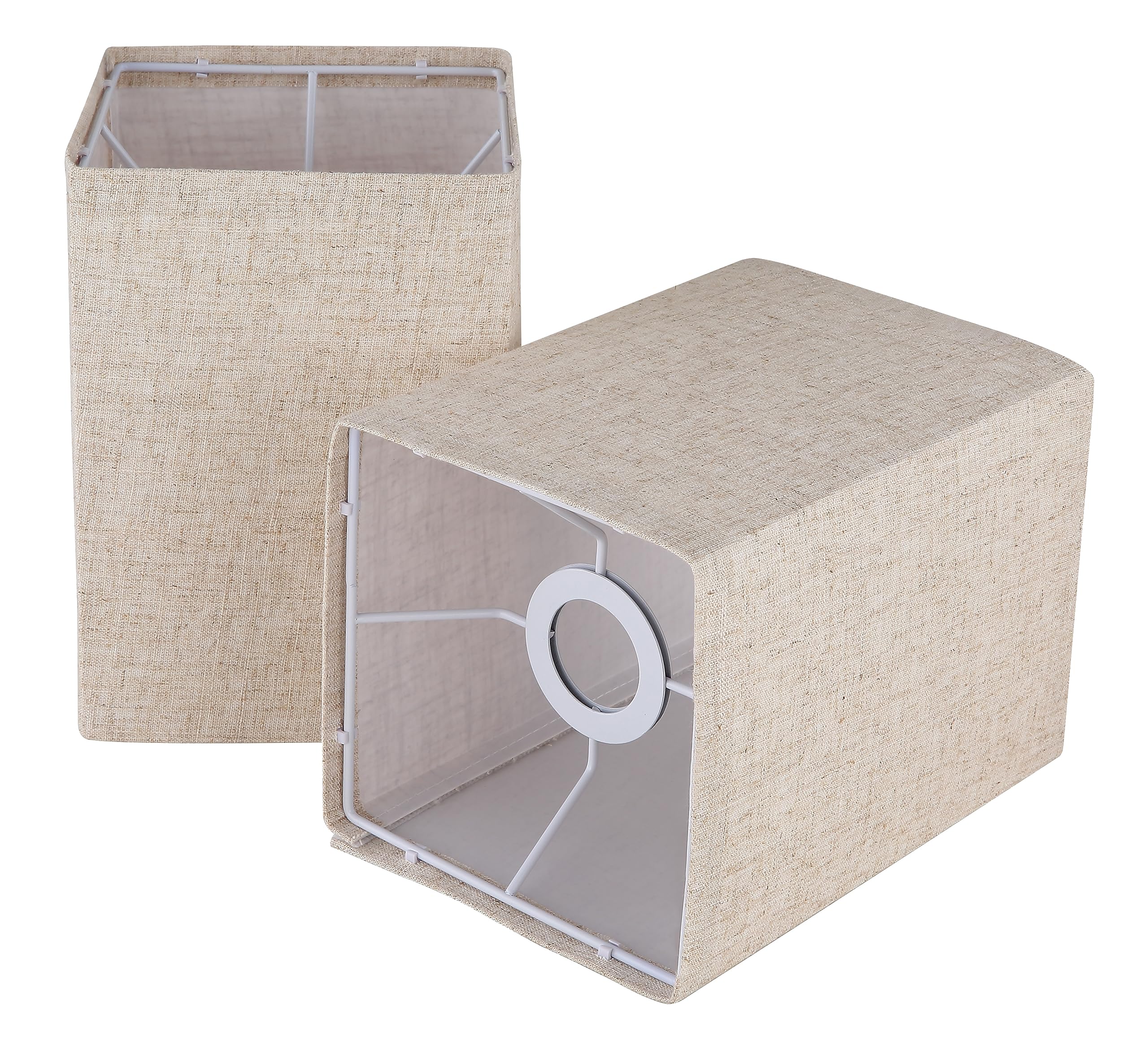 Ruiever Square Lampshades Set of 2, Linen Lampshades L6.3"x W6.3" x H9.84" High, Easy Assembly Replacement Fabric Lampshades for Table Lamps Floor Lamps, Beige Color Lampshade,