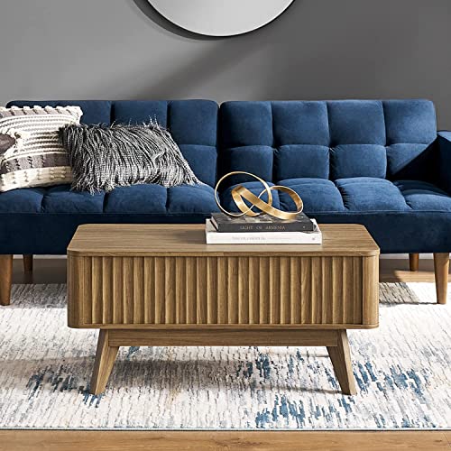 mopio Brooklyn Lift Top Coffee Table for Living Room, Mid Century, Modern Farmhouse with Lifting Tabletop & Hidden Storage, Fluted Panel, Rising Pull Up Dining Table (Walnut)