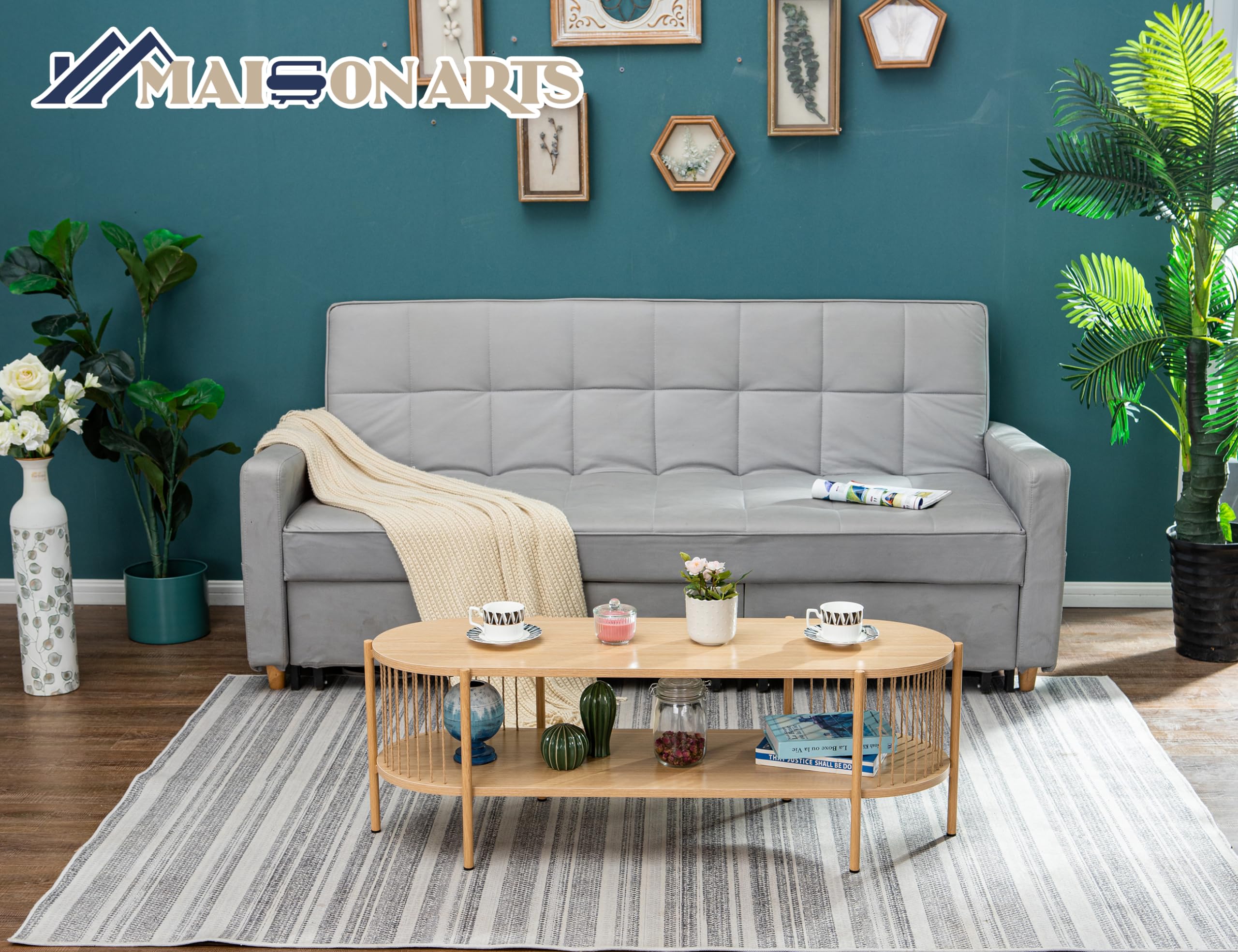 MAISON ARTS Modern Coffee Table with Storage Shelf, Rustic Farmhouse Coffee Table with Metal Legs for Living Room, Wood Look Mid Century Accent Furniture, Easy Assembly