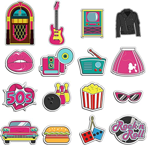 48 Pieces 50s Decorating Cutouts Rock and Roll 1950s Party Decorations and Supplies 50's Birthday Party Favor Assorted 1950's Theme Decor for Bulletin Board School Sock Hop Party Decoration, 16 Style