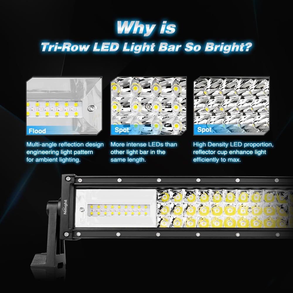 Nilight - 18101C-A LED Light Bar 22Inch 270W White & Amber Triple Row 13500LM Flood Spot Combo Led Bar Off Road Lights for Trucks with Wiring Harness Kit,2 Years Warranty