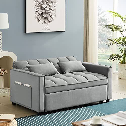 ERYE 3-in-1 Tufted Futon Loveseat Sofa Convertible Sleeper Couch Bed W/Pull Out Sleep Daybed