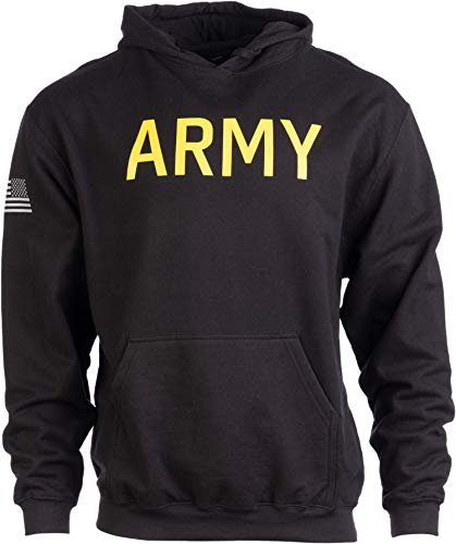 Ann Arbor T-shirt Co. ARMY PT Style Hoodie | U.S. Military Training Infantry Workout Fleece Hoody Sweatshirt-(Hood,L)