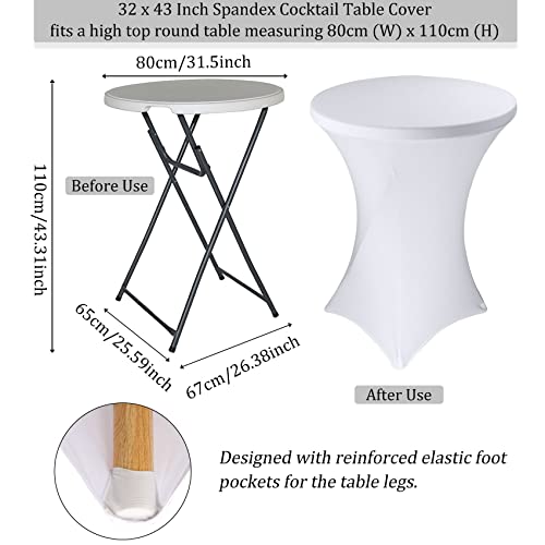 4 Pack 32x43 Inch Cocktail Table Cover Spandex Stretch Square Corners Tablecloth, White Cocktail Round Table Cloth, Fitted High Top Table for Bar, Weddings, Birthday, Banquet, Outdoor Party (White)