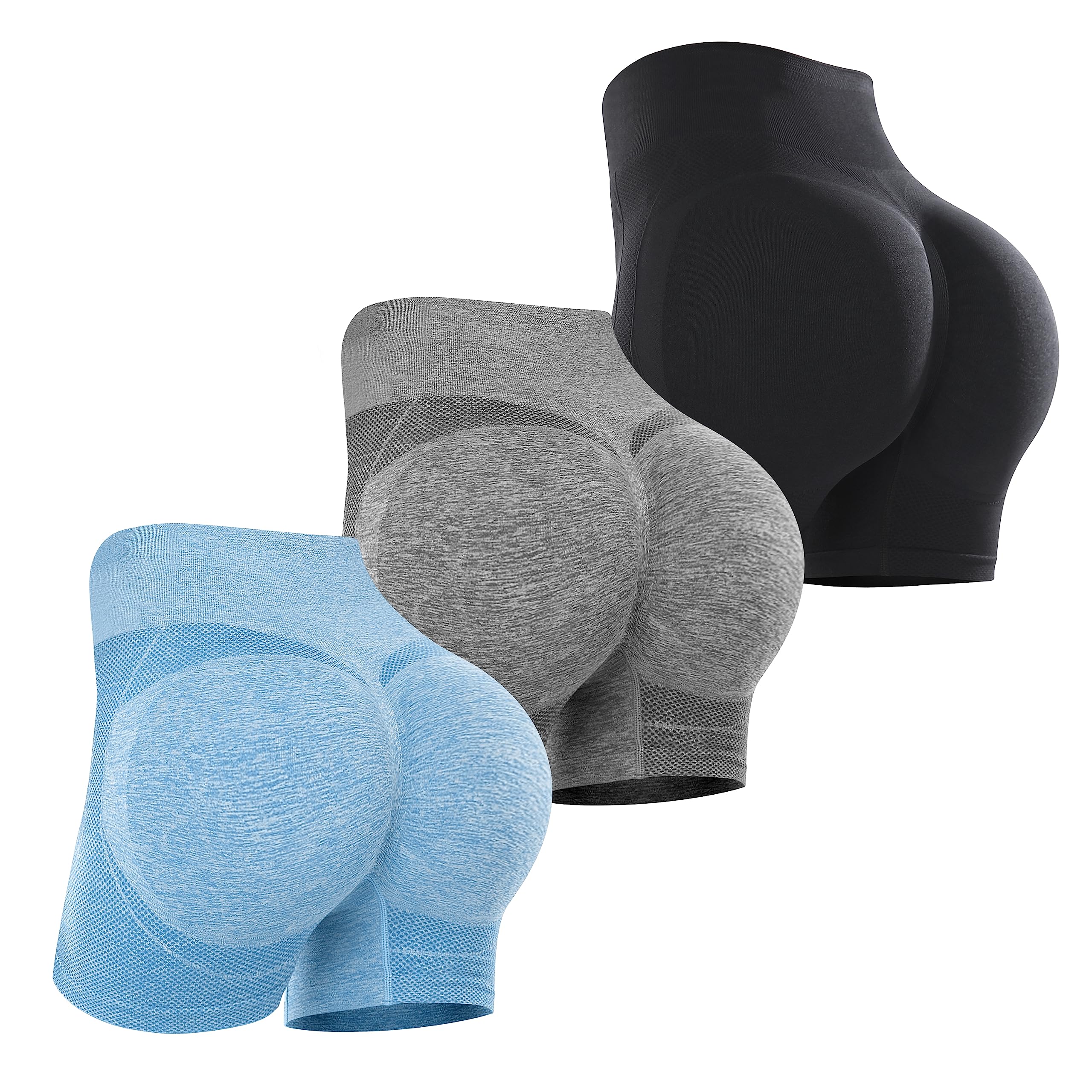 sicoozoe Women's 3 Piece Butt Lifting Shorts High Waist Tummy Control Yoga Shorts Seamless Ruched Booty Workout Shorts