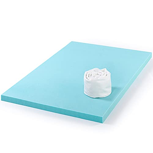 ZINUS 2 Inch Ultra Cooling Gel Memory Foam Mattress Topper with Cooling Cover, CertiPUR-US Certified, Full, White